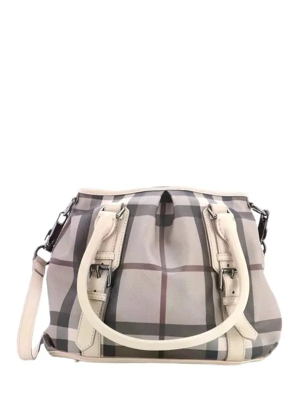 Burberry Northfield Convertible Tote Haymarket Coated Canvas Small Satchel - Neutrals