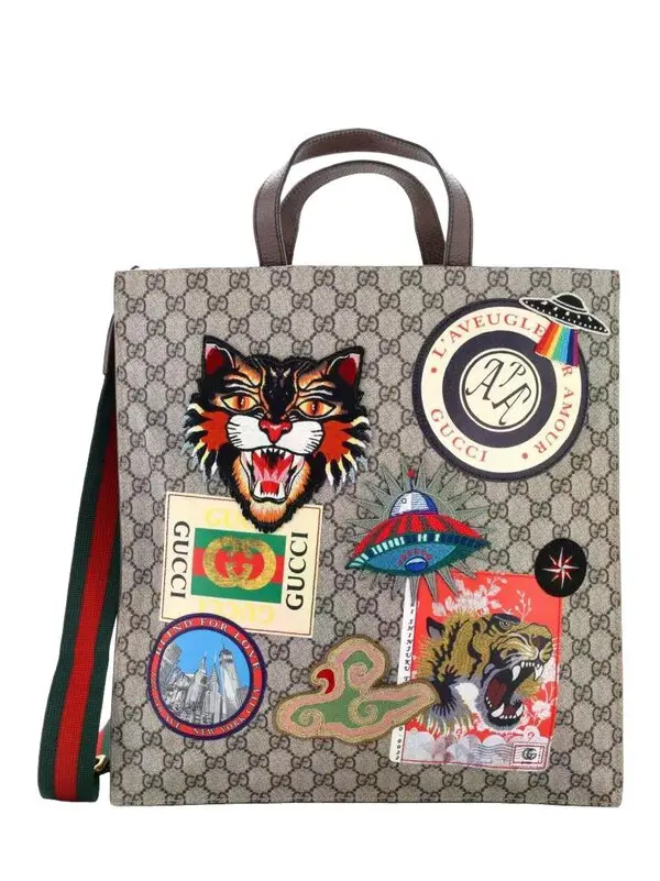 Gucci Monogram Coated Canvas Applique North South Tote Bag - Brown
