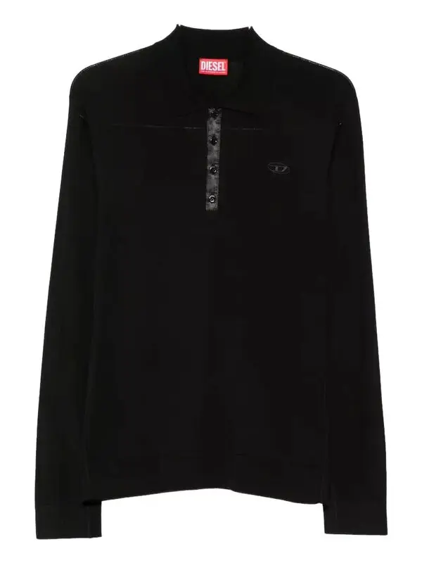 DIESEL® K-vilnius Logo-patch Long-sleeve Polo Shirt - Black