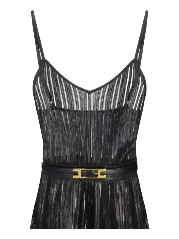 Elisabetta Franchi Lamé-effect V-neck Spaghetti Strap Top With Belt - Black