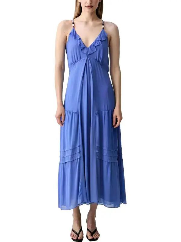 PEDRO DEL HIERRO Ruffled Beaded-strap Maxi Dress - Blue