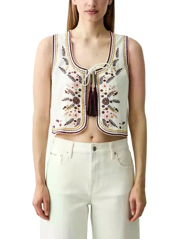 PEDRO DEL HIERRO Embroidered Floral Detail Cropped Top - White
