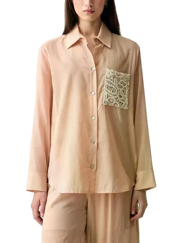 VICOLO Long Sleeve Shirt With Crochet Pocket - Neutrals