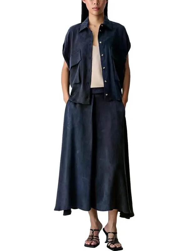 VICOLO A-line Midi Skirt - Blue