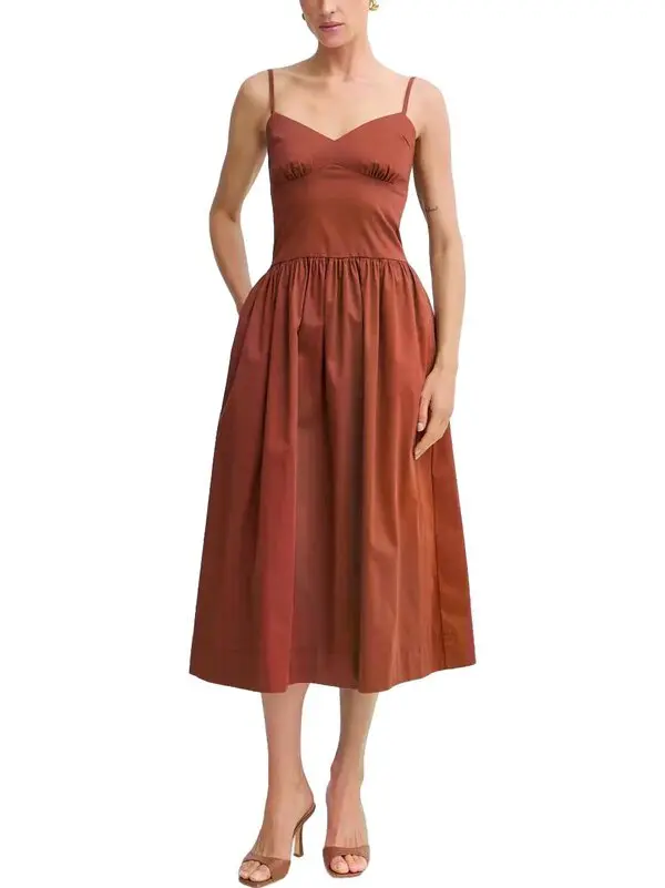 MORGAN Bow-detail Pleated Midi Dress - Brown
