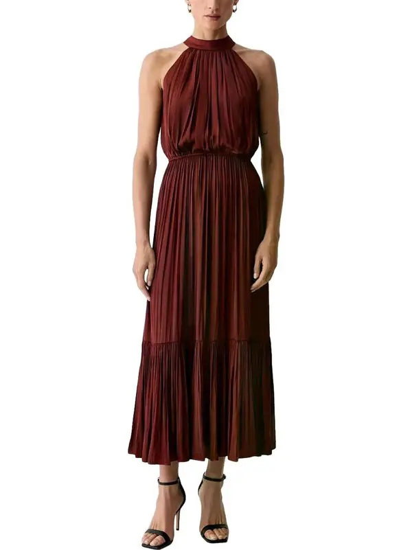 MORGAN Pleated Halterneck Midi Dress - Red