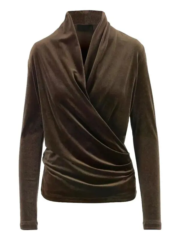 F.IT Velvet Effect Draped T-shirt - Brown