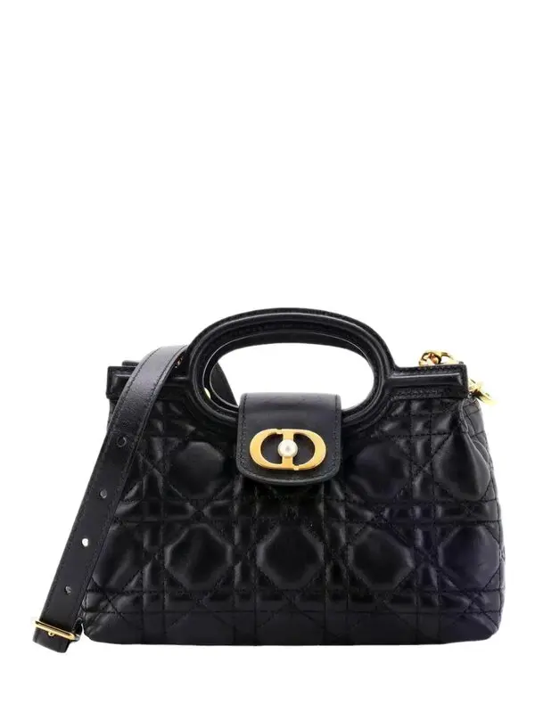 Dior Jolie Top Handle Bag Cannage Quilt Lambskin Mini Satchel - Black