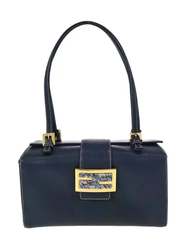 Fendi Grained Leather Baguette Shoulder Bag - Blue