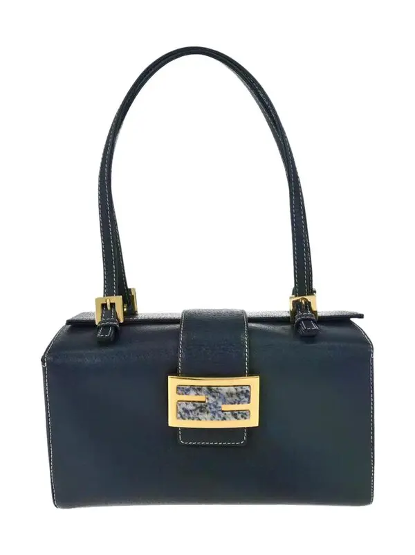 Fendi Grained Leather Baguette Shoulder Bag - Blue