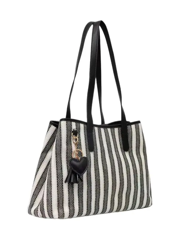 MORGAN Striped Heart Charm Tote Bag - White