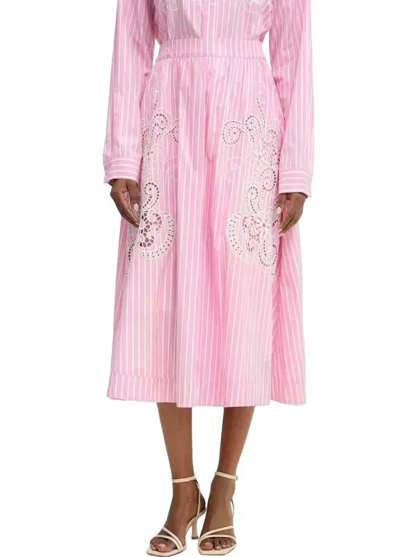 MORGAN Striped Broderie-anglaise Midi Skirt - Pink