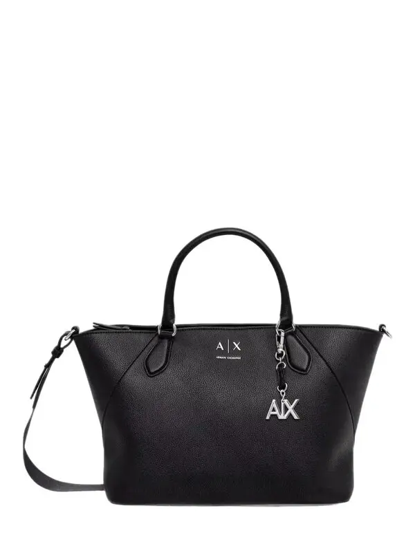 Armani Exchange Grained Tote Bag With Logo Charm - Black