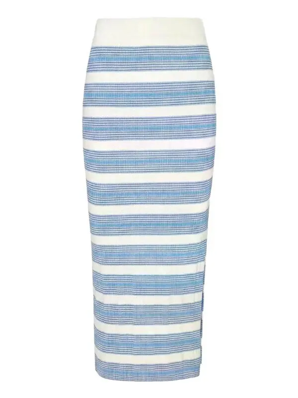 HEVRON Horizontal Stripe Ribbed Knit Midi Skirt - Blue