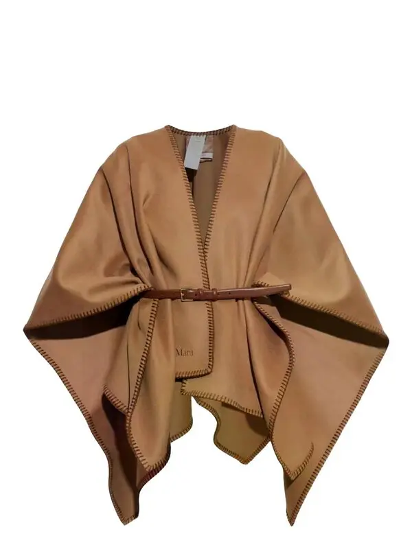 Max Mara Belted Whipstitch-trim Poncho - Neutrals