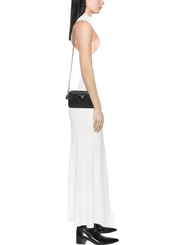 Prada Mini Soft Calf Impunture Diagramme Double Zip Crossbody Bag - Black