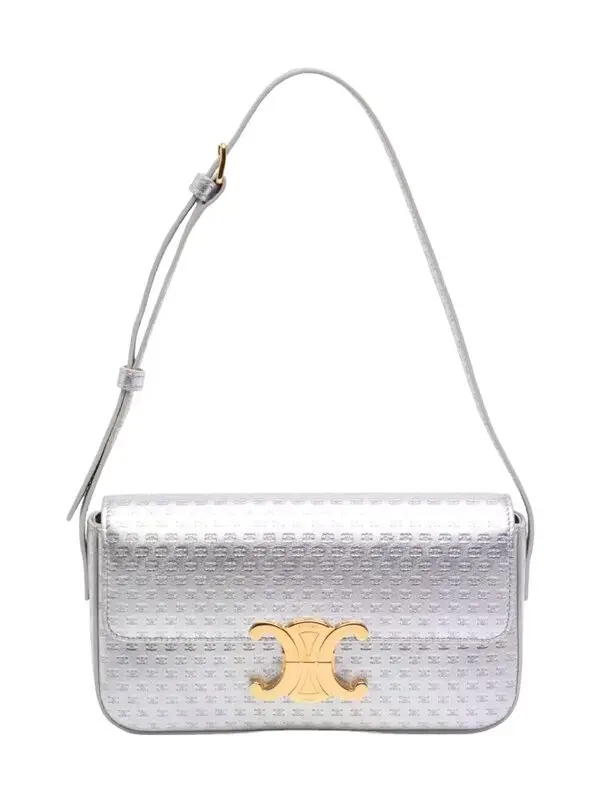 Celine Triomphe All Over Laminated Calfskin Claude Shoulder Bag - Silver