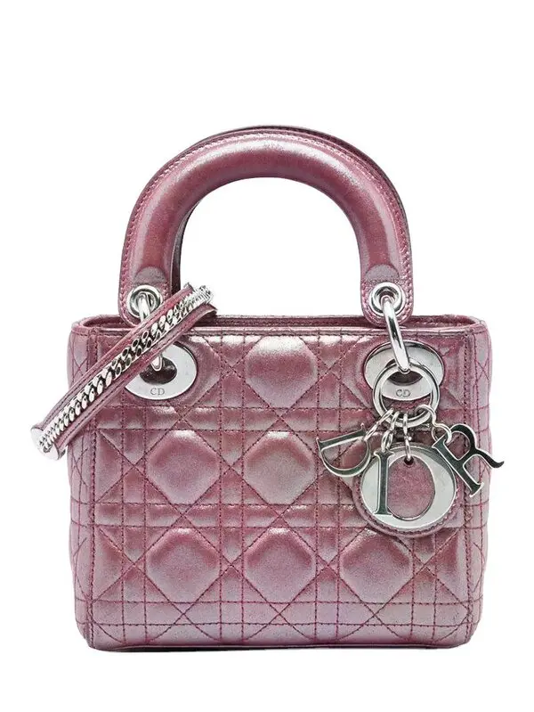 Dior Mini Iridescent Lambskin Cannage Lady Satchel - Pink
