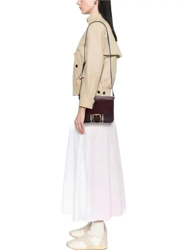 Burberry Haymarket Check Nylon And Leather Crossbody Bag - Red