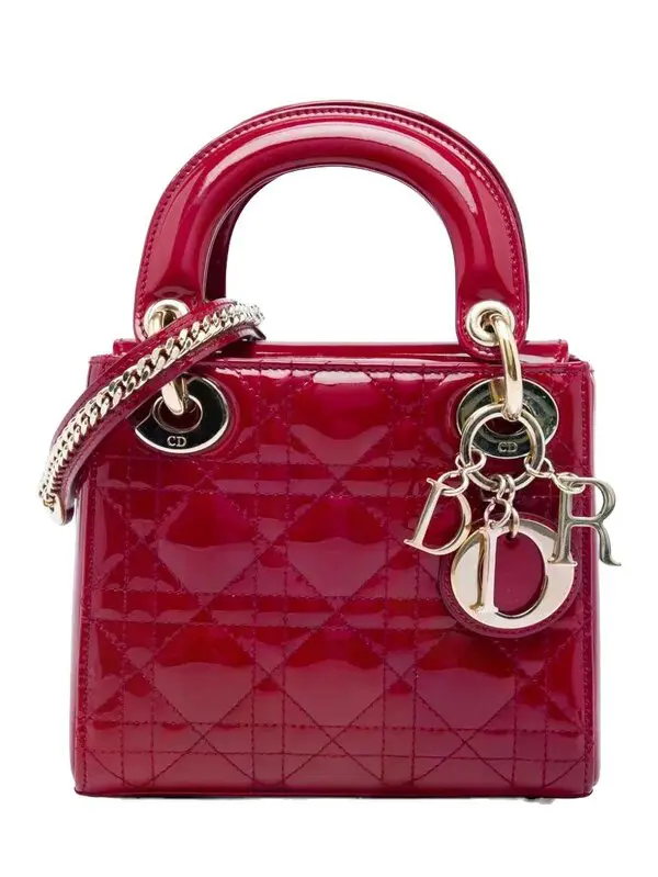 Dior Mini Patent Cannage Lady Satchel - Red