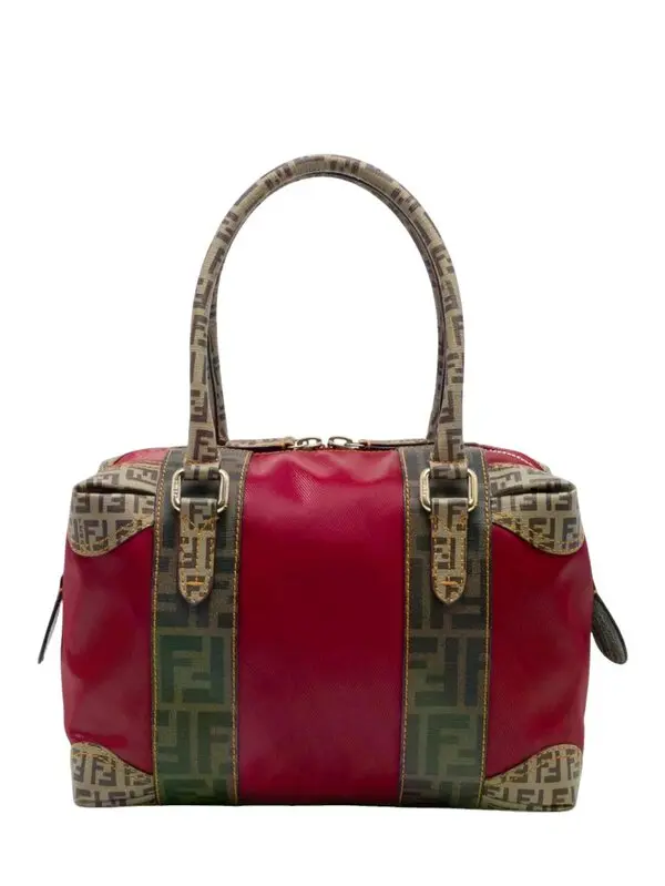 Fendi Zucca Trimmed Coated Canvas Mixed Media Boston Bag - Red