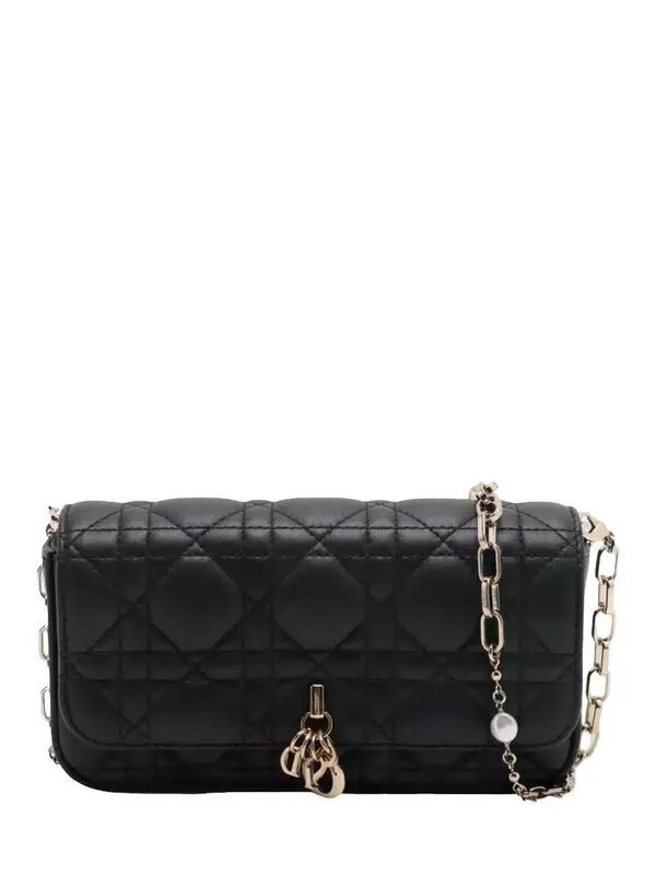 Dior Lambskin Cannage My Talk Phone Pouch Crossbody Bag - Black