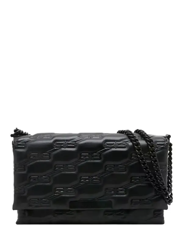 Balenciaga Medium Embossed Leather Bb Monogram Triplet Chain Crossbody Bag - Black