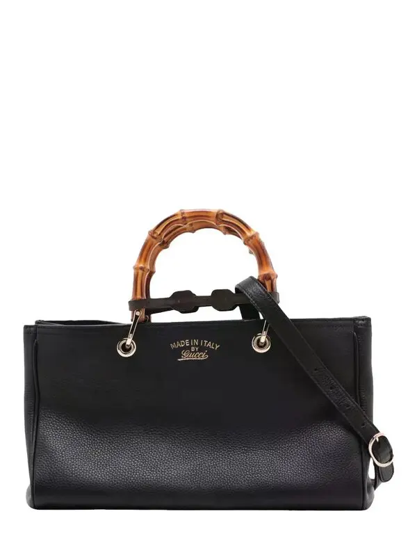 Gucci 2000-2015 Medium Calfskin Bamboo Shopper Satchel - Black