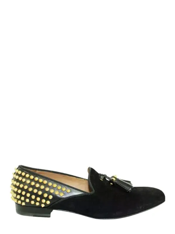 CHRISTIAN LOUBOUTIN Suede Studded Tassel Loafers - Black