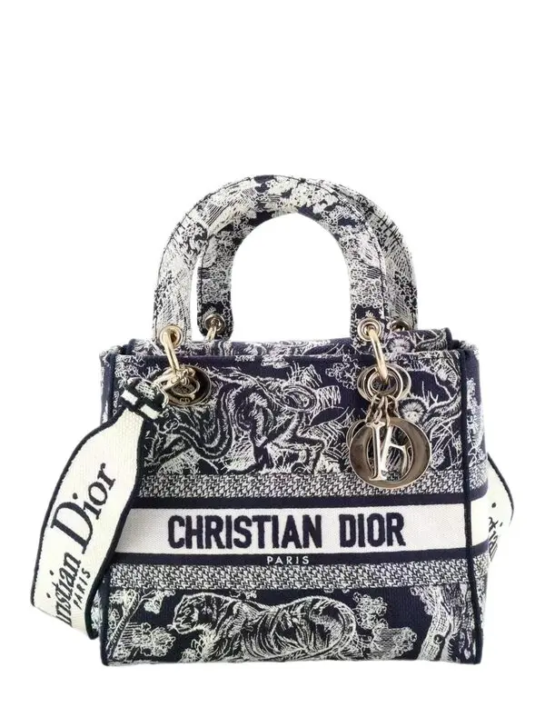 Dior Lady D-lite Bag Embroidered Canvas Medium Satchel - Blue