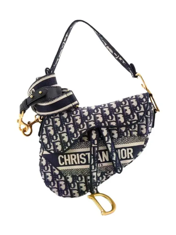 Dior Saddle Handbag Logo Embroidered Oblique Canvas - Blue