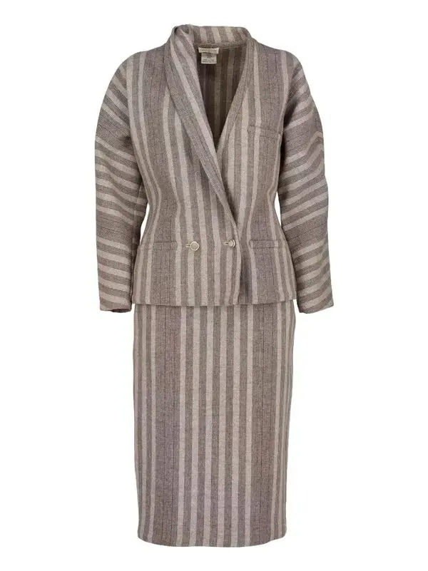 Versace Striped Wool Skirt Suit - Brown