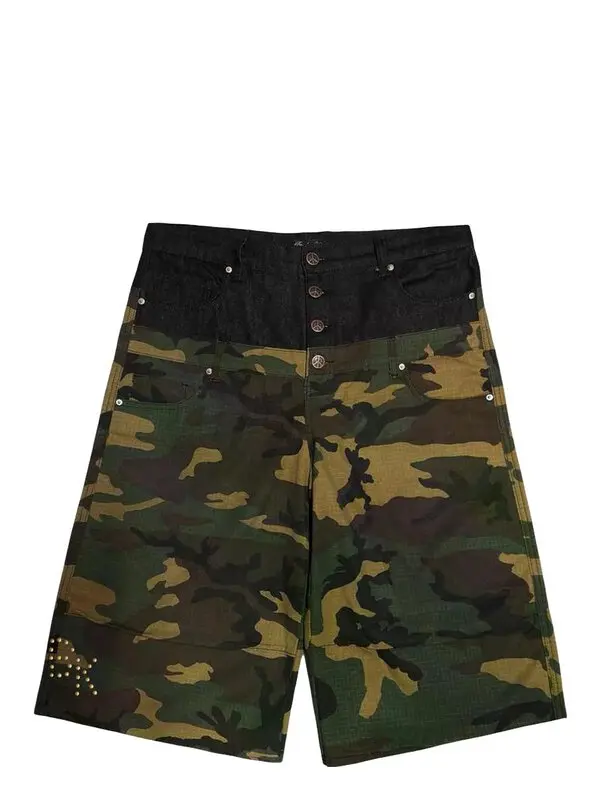 BOREDOM KILLS Double-waisted Camouflage-print Shorts - Green