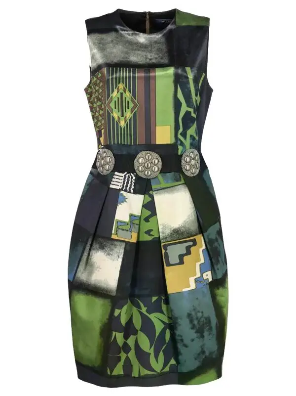 Etro Graphic-print Belted Mini Dress - Green