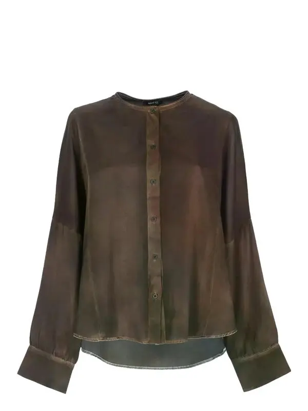 Avant Toi Mandarin Collar Long Sleeve Shirt - Brown