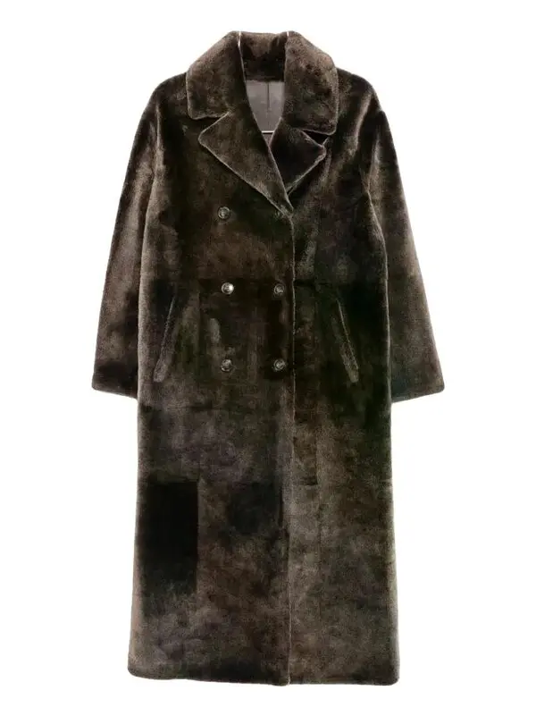 YVES SALOMON Double-breasted Shearling Coat - Brown