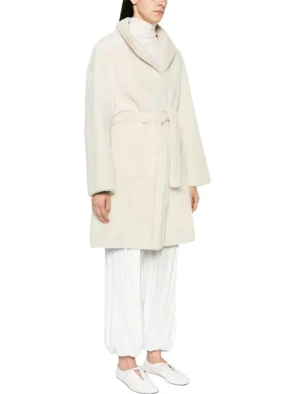 YVES SALOMON Belted Shearling Coat - Neutrals
