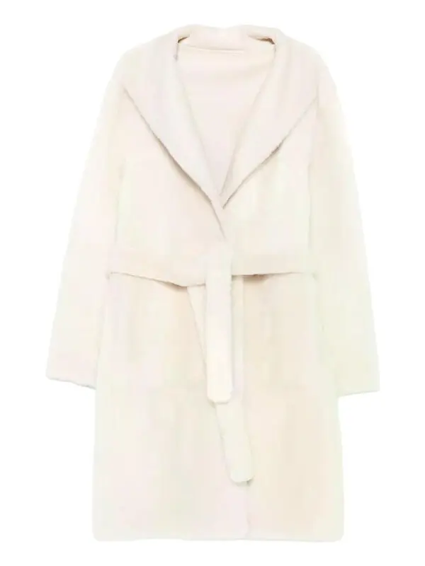 YVES SALOMON Belted Shearling Coat - Neutrals