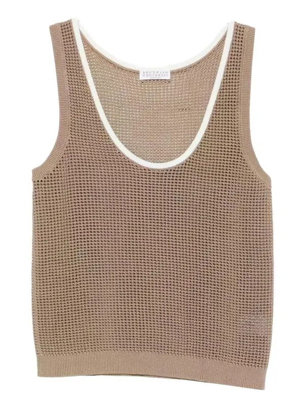 Brunello Cucinelli Open-knit Tank Top With Contrast Trim - Neutrals