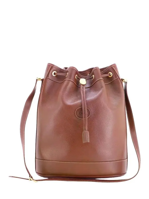 Gucci Gg Embossed Perforated Leather Medium Bucket Bag - Brown