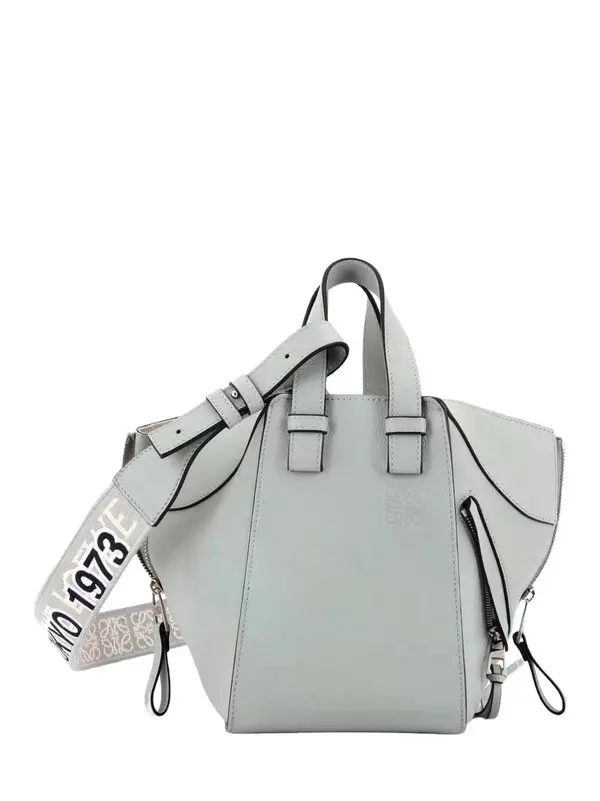 Loewe Leather Hammock Bag With Logo Jacquard Strap - Blue