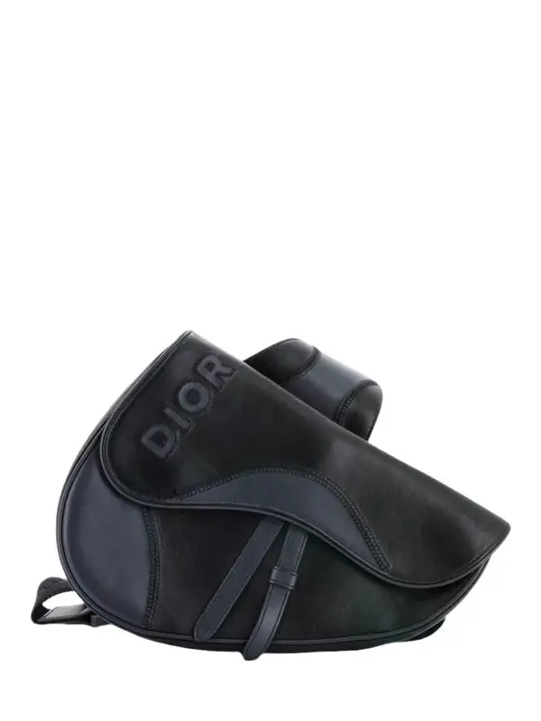 Dior Saddle Leather Crossbody Bag With Logo Applique - Black