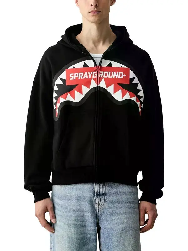 SPRAYGROUND Shark Print Zip-up Hoodie - Black