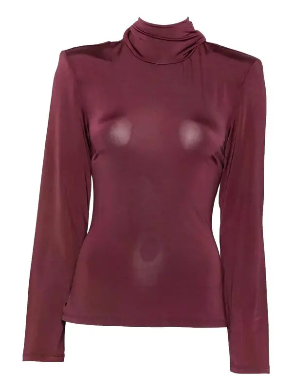 ROTATE BY BIRGER CHRISTENSEN Bordeaux High Neck Long Sleeve Scarf Top - Red