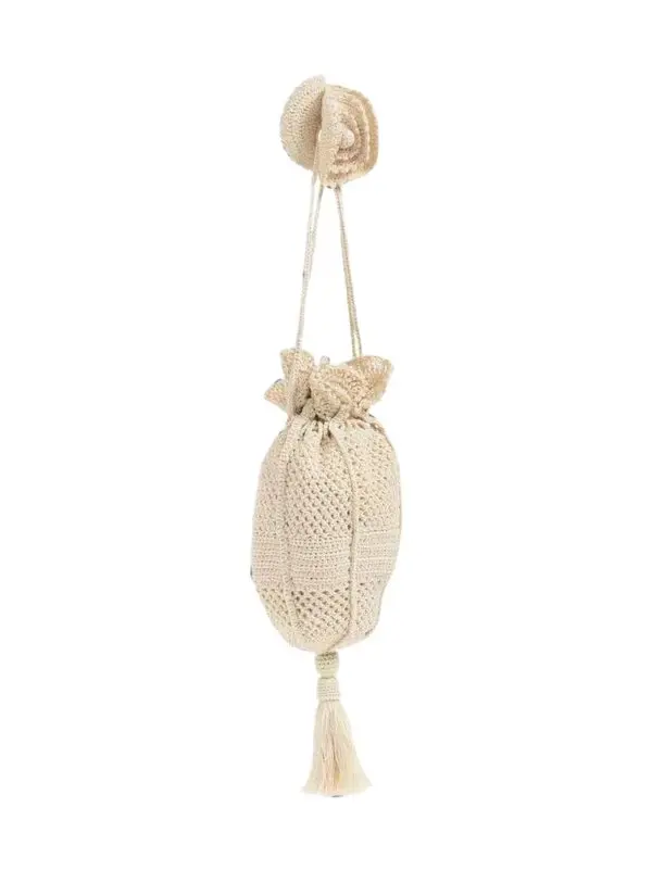 Ulla Johnson Crochet Shoulder Bag With Floral Appliqu - Neutrals