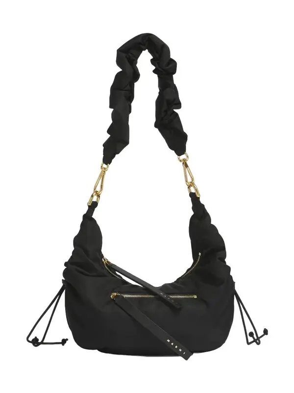 Marni Smocked Drawstring Shoulder Bag - Black