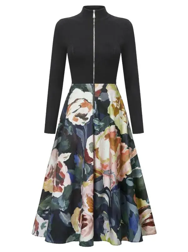 Ted Baker London Floral Print Ottoman Midi Dress - Black