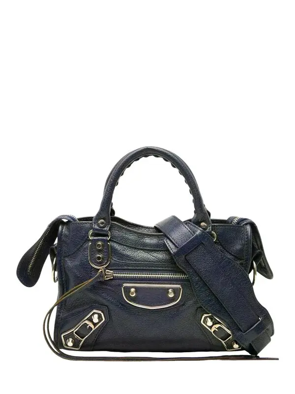 Balenciaga Mini Goatskin Metallic Edge City Satchel - Blue