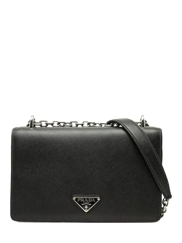 Prada Saffiano And Tessuto Chain Crossbody Bag - Black