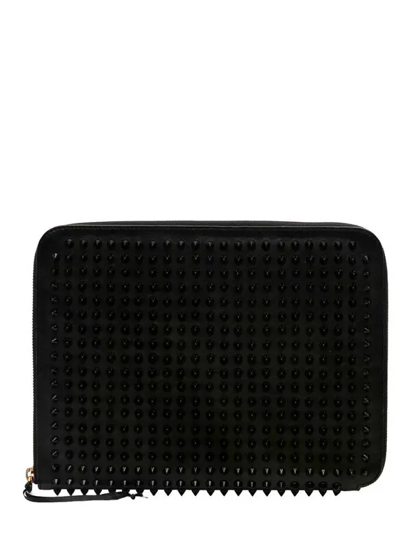 CHRISTIAN LOUBOUTIN Calfskin Spike Ipad Case Clutch Bag - Black